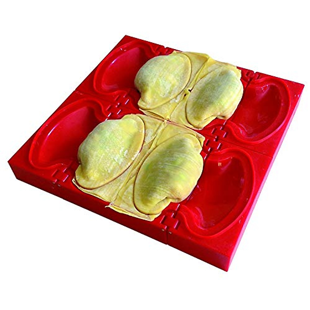 Dumpling Cube - Makes 4 Traditional Gyoza Style Dumplings at a time. Shape, Fold and Trim, with a Pastry Cutter included