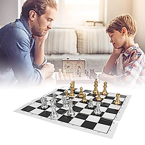 International Chess Set, Chess Game Electroplating Hot Stamping Gold Silver PS Portable Slippy Surface for Enjoy Playing Chess for Family