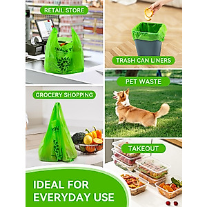 [500 per box] | Recyclable Compostable Reusable Biodegradable Plastic T-Shirt Bags | Grocery Shopping Bags | Green Eco Plastic Bags (500 per box) | T-Shirt Carryout Bags 500 count Restaurant Quality, Durable, Reusable and Econ Friendly | Measures 11. 5" X