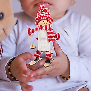 Amosfun Christmas Figurine Holiday Wooden Figure Miniature Ski Doll Ornament Gift Table Adults 5pcs (Mixed Pattern)