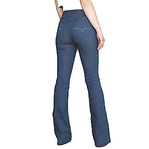 Kimes Ranch Women's Lola Casual Western Mid-Rise Waist Trouser Fit Wide Flare Leg Tri-Blend Denim Blue Jeans, 0-34