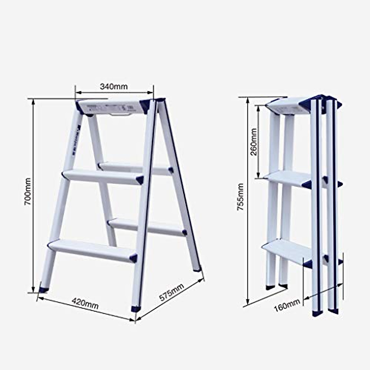 PENGJIE Folding Ladder Step Stool Ladder 4 Step Folding Aluminum Stool Heavy Duty Steel Portable Anti Slip Mat Tread Compact 120 Kg Capacity