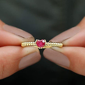Rosec Jewels Natural Ruby Heart Promise Ring for Women | Solitaire Heart Ring | July Birthstone Ring | AAA Quality, 14K Yellow Gold, Size:US 5.00