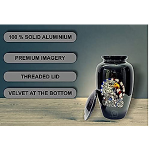 LOVE MEMORIALS Cremation Urns- US Flag Eagle with Harley Davidson Bike Adult Urn –Best Urn for Human Ashes – Funeral Urn (Adult (200 lbs) – 10.5 x 6 “ , US Flag Eagle Bike Cremation Urn)