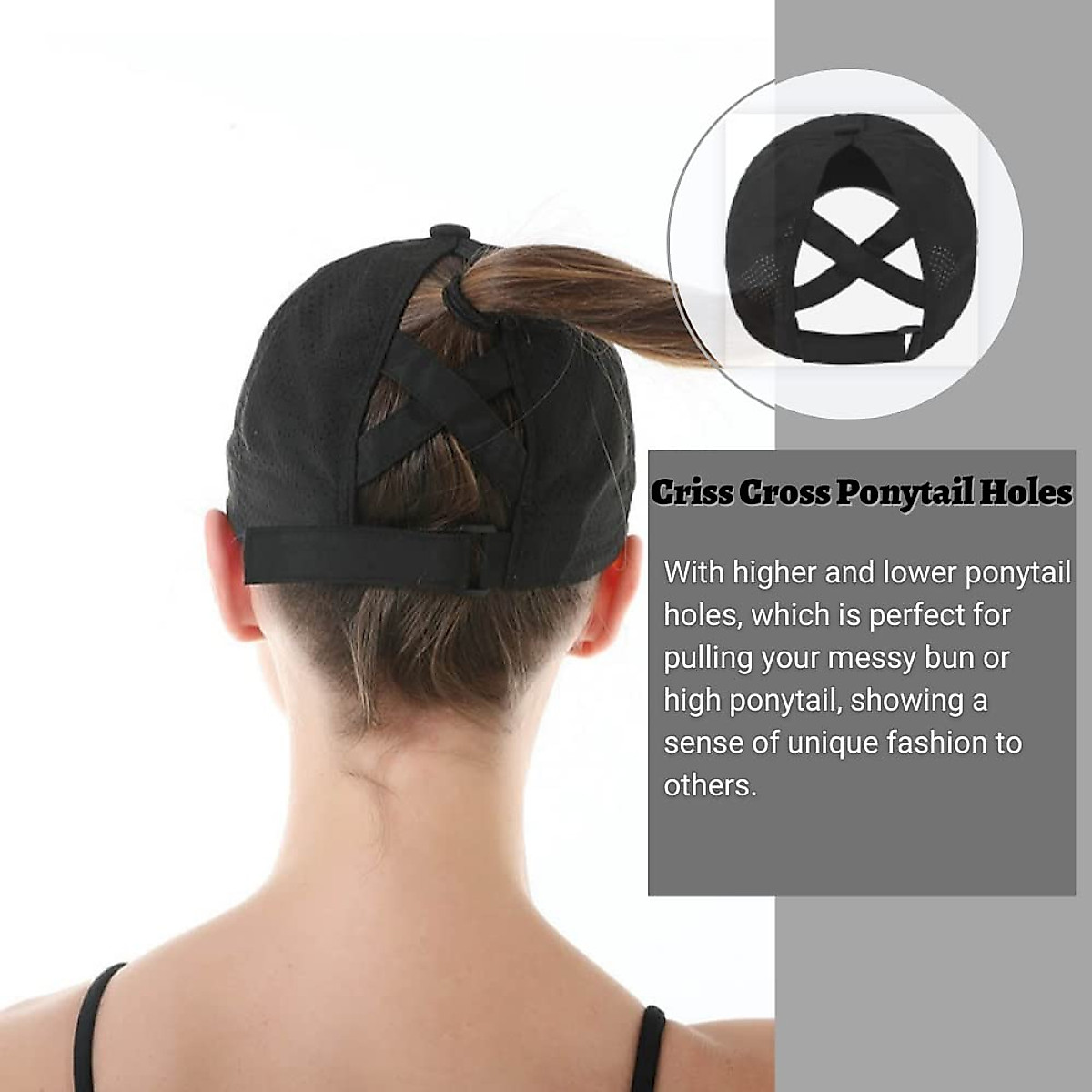 Womens Hats Criss Cross Ponytail Baseball Cap Adjustable High Messy Bun Ponycap Quick Drying Running Hats Essentials Cap for Women