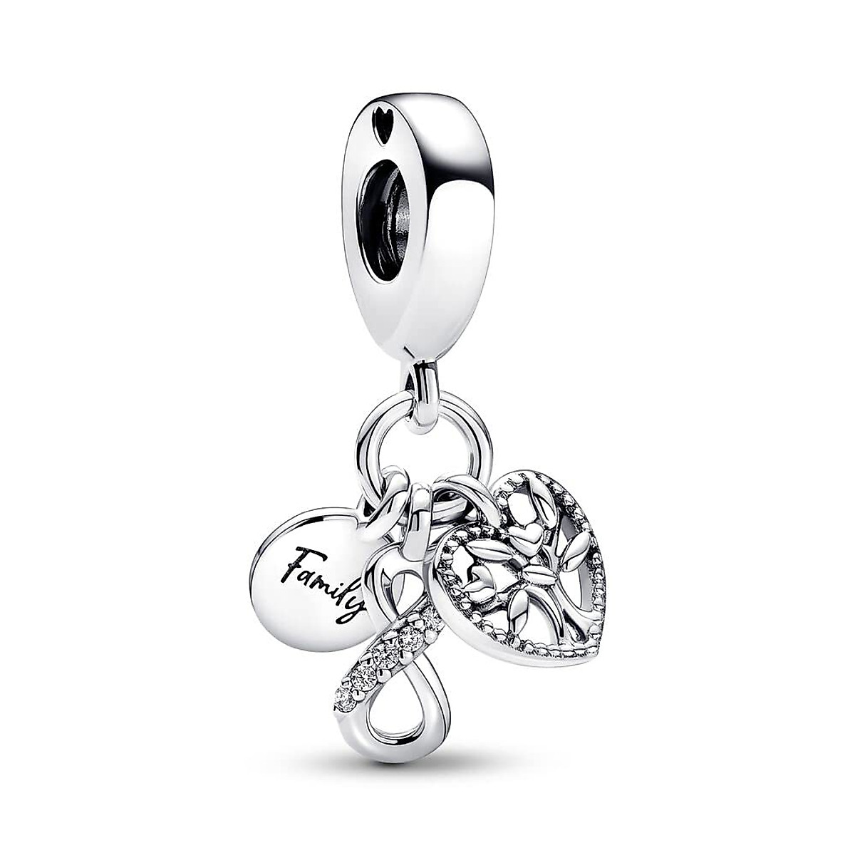 Meteor Crush Family Love Forever Tree Cubic Zirconia Charm in Sterling Silver ，Heart Beads Perfect Mom Charms Birthday Christmas Jewelry Gifts Women