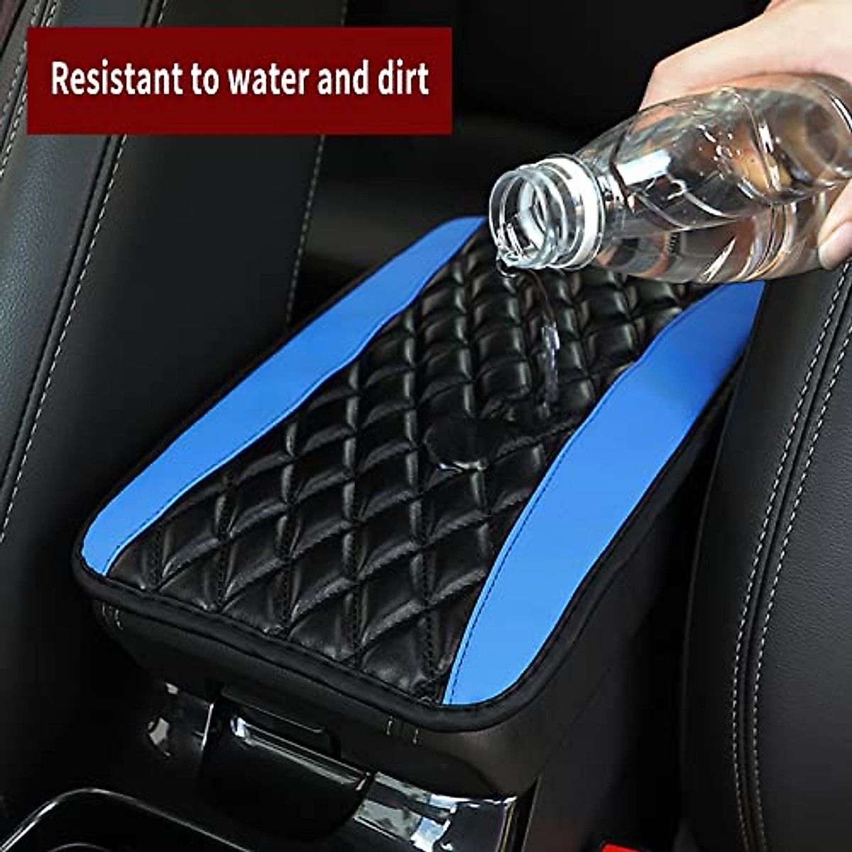 Fogfar Pack-1 Center Console Armrest Pad, Three-Dimensional Embroidery Armrest Box Mat, 12.5In x 7.4In Leather Waterproof Armrest Cover, Suitable for Most Vehicles, SUVs, Trucks (Blue)