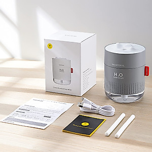 SmartDevil Small Humidifiers, 500ml Desk Humidifiers, Whisper-Quiet Operation, Night Light Function, Two Spray Modes,Auto Shut-Off for Bedroom, Babies Room, Office, Home (Gray)