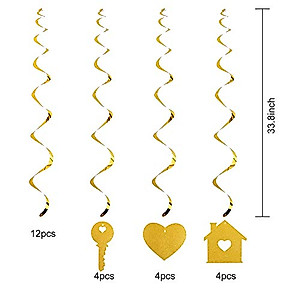 Luxiocio Housewarming Party Hanging Swirls Decorations, 24pcs New Home Party Hanging Swirl Supplies, Glitter Gold House Warming Party Sign Decor