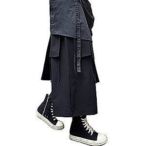 AITFINEISM Men's Casual Skirt Pants Loose Wide Leg Harem Pant Japanese Harajuku Kimono Trousers (Large, Black)