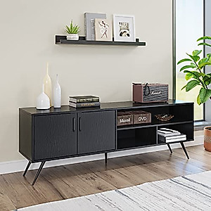 Panana 62.99" TV Stand Television Stands TV Console Unit with 3 Open Cubby and 2 Doors Big Storage Cabinets for Living Room Bedroom for TVs up to 70 Inches (Black 2 Doors + 3 Open Shelves)