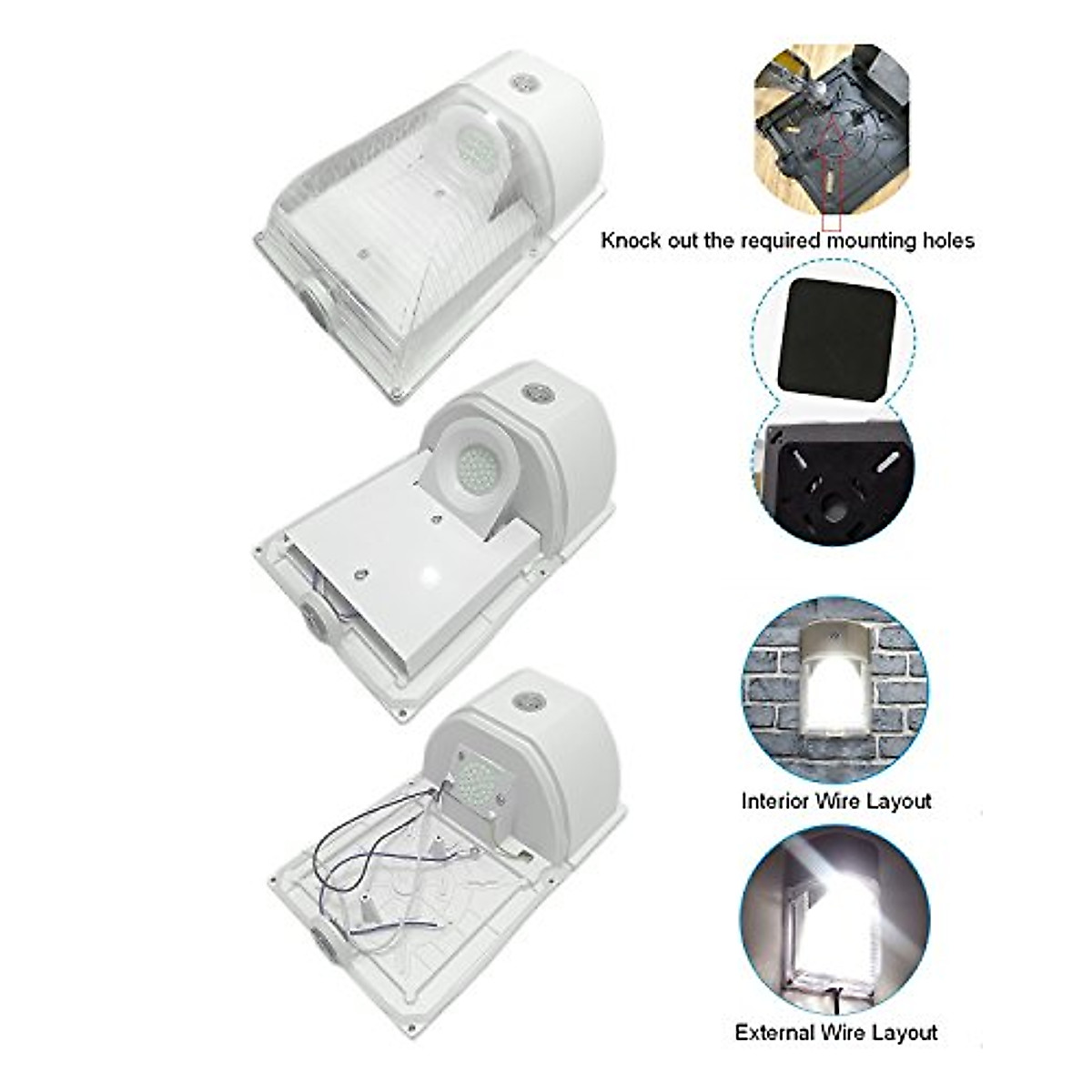 26W 3000LM LED Wall Pack Light, 100-277Vac 5000K Daylight, Photocell Dusk to Dawn Wall Pack, 150-250W MH/HPS Replacement, Outdoor Security Lighting Fixtures, Clear Lens (4-Pack White)