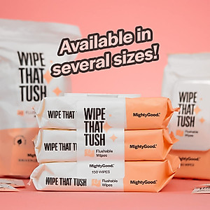 MightyGood. Wipe That Tush On-The-Go Flushable Wet Wipes - 4 Pack, 120 Wipes - Individually Wrapped Extra-Large Wipes with Aloe - Hypoallergenic & Unscented - Septic and Sewer Safe