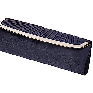 Damara Womens Simple Pleated Satin Clutch Evening Bag, Navy Blue