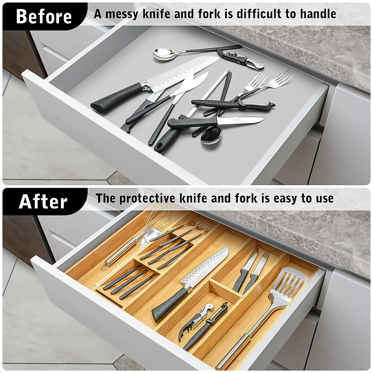 Bamboo Expandable Drawer Organizer for Utensils Holder,Silverware Organizer, Kitchen Drawer Organizer,Cutlery Tray with Drawer Dividers for Kitchen , Silverware, Flatware, Bedroom, Office (natural)