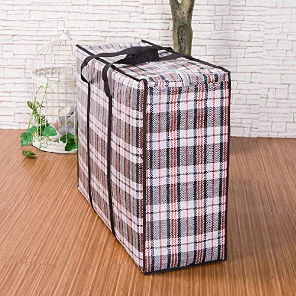 CLARA Large Checkered Storage Bag Oversized Waterproof Moving Totes Carrying Bag Luggage Bag Reusable Laundry Bag(Black, 20×20’’)