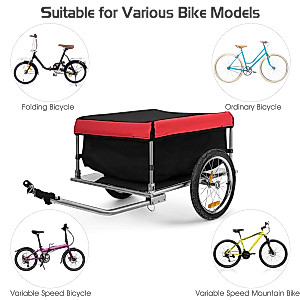 Goplus Bike Cargo Trailer, Foldable Bicycle Trailer with 16” Wheels, Removable Cover, Oxford Fabric, Folding Frame Quick Release, Bike Cart Bike Wagon Trailer for Luggage, Tools, Groceries