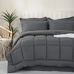 DOWNCOOL Full Size Comforter Sets, 7Pcs Full Size Bedding Sets Grey, All Season Down Alternative Bedding Comforter Sets with Comforter, Flat Sheet, Fitted Sheet, 2 Pillow Shams & 2 Pillowcases