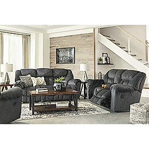 Signature Design by Ashley Capehorn Oversized Manual Pull Tab Reclining Loveseat with Center Console, Dark Gray