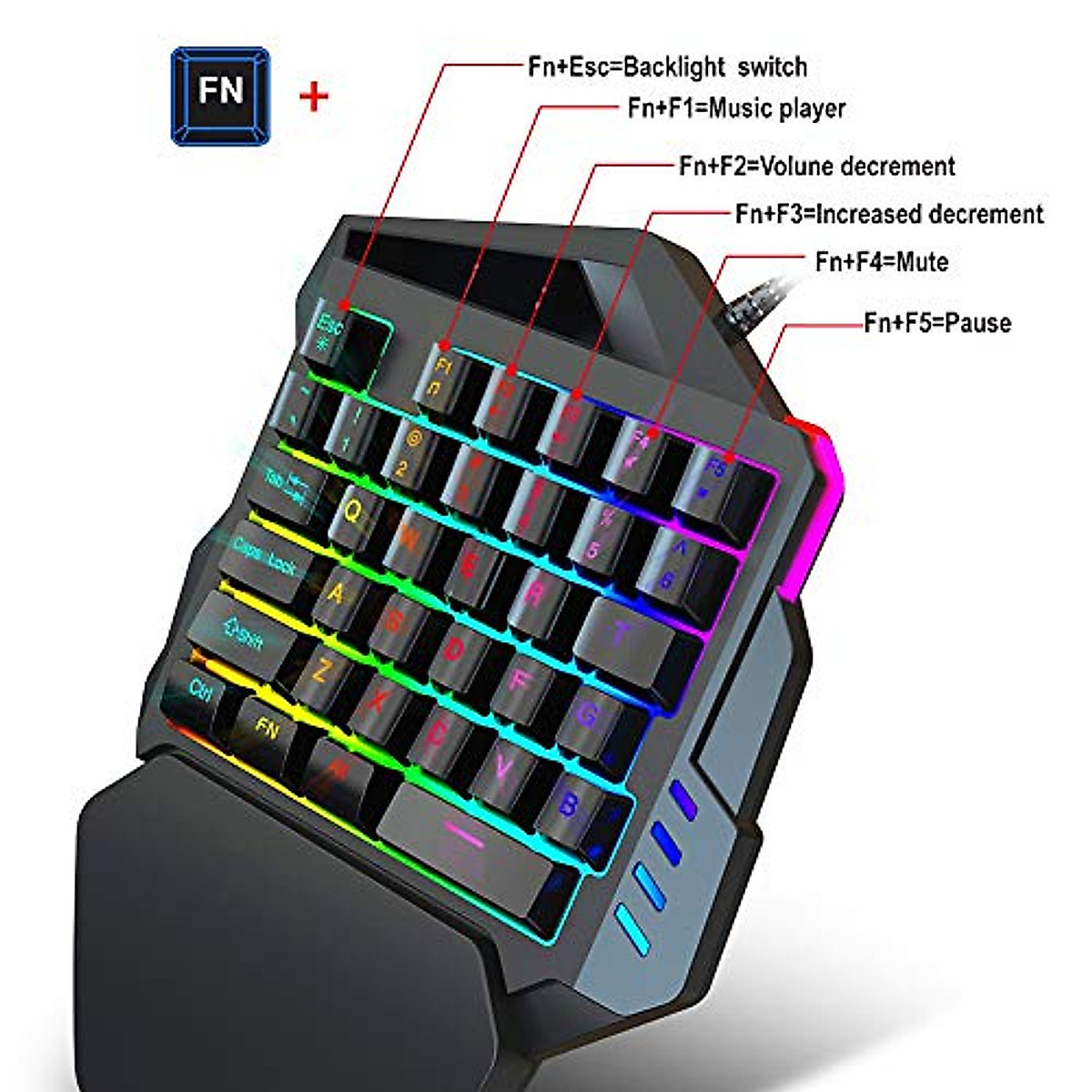 PC Gamer Set, One‑Handed Keyboard Keyboard Mouse Set, One‑Handed Gaming Keyboard, for Home Gaming Easy to Use