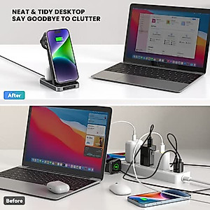 Charging Station for Multiple Devices Apple - 3 in 1 Fast Charging Station Dock for iPhone 14 Pro Max/13/12/11/X/8 Plus, Fast Wireless Charger Desk Stand for Apple iWatch 7/6/5/SE/4/3/2 with Adapter