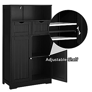 Iwell Large Bathroom Cabinet, Bathroom Storage Cabinet with 2 Drawers & 2 Shelves, Bathroom Floor Cabinet with 2 Doors for Living Room, Bedroom, Kitchen, Black