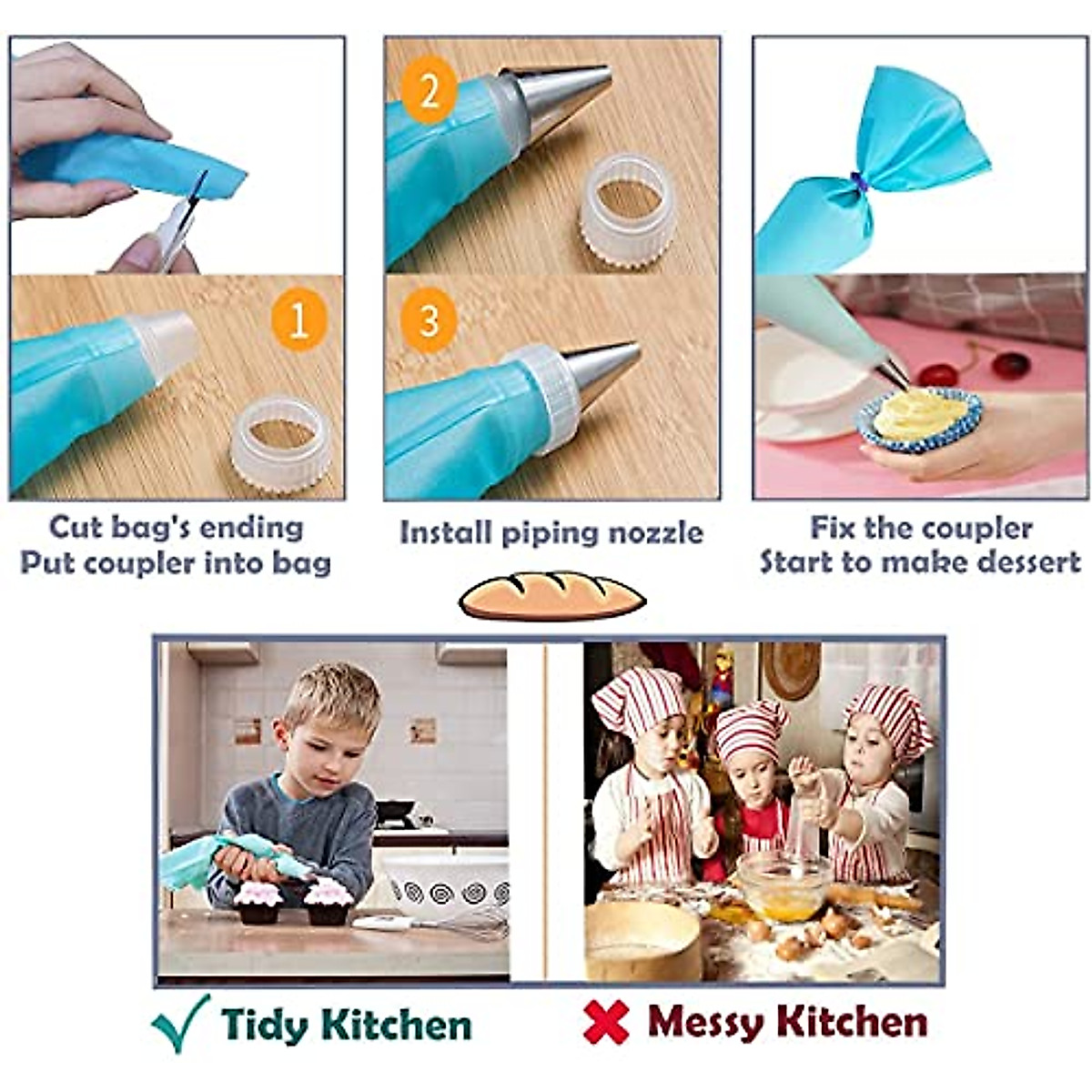 Silicone Baking Mat Set Rolling Pin Non Stick Dough Baking Sheet Pastry Mat Set for Cookie Macaroon Pizza Heat Resistant Non Slip Silicone Food Grade Sheets Mats Reusable Food Safe Liners