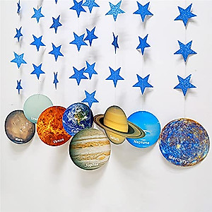 Galaxy Solar System Hanging Paper Decoration (8 Strings X 4.3ft), Outer Space Paper Garland Flower Party Streamers, Plant with Blue Star Hanging for Kids Bedroom Decor，Birthday PartySupplies