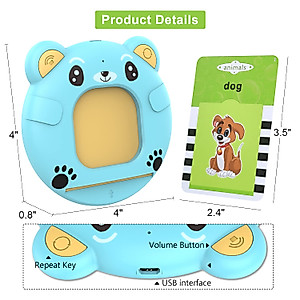 Talking Flash Cards Learning Toys for 2 3 4 5 6 Year Old Kids Toddler Flash Cards, Educational Toddlers Toys Reading Machine with 224 Words, Preschool Montessori Toys and Birthday Gift for Kids（Bear）