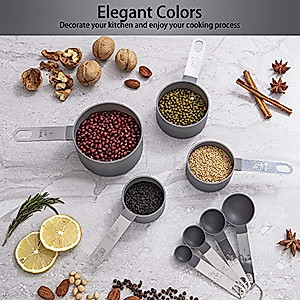 Measuring Cups and Spoons Set of Huygens Kitchen Gadgets 10 Pieces, Stackable Stainless Steel Handle Measuring Cups for Measuring Dry and Liquid Ingredient (Gray)