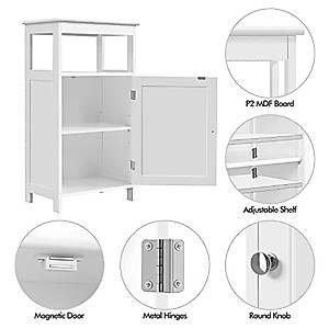 Yaheetech Single Door Floor Cabinet, Bathroom Free Standing Storage Organizer with Adjustable Shelf, Narrow Side Cabinet for Living Room, White