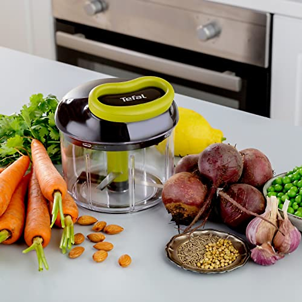 Tefal K13210 Black, Green, Transparent Manual Food Chopper (Black, Green, Transparent, Stainless Steel, 0.9 L, China, 850 g, 140 mm)