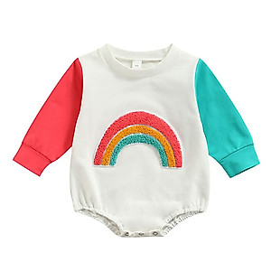 RUKOSU Baby Girl Boy Crewneck Sweatshirts Oversized Long Sleeve Romper Pullover Top Fall Winter Clothes Rainbow 12-18 Months
