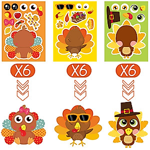 Funnlot Thanksgiving Party Games for Kids Thanksgiving Stickers for Kids 36 Sheets Make A Turkey Stickers Thanksgiving Arts and Crafts for Kids for Thanksgiving Games Supplies