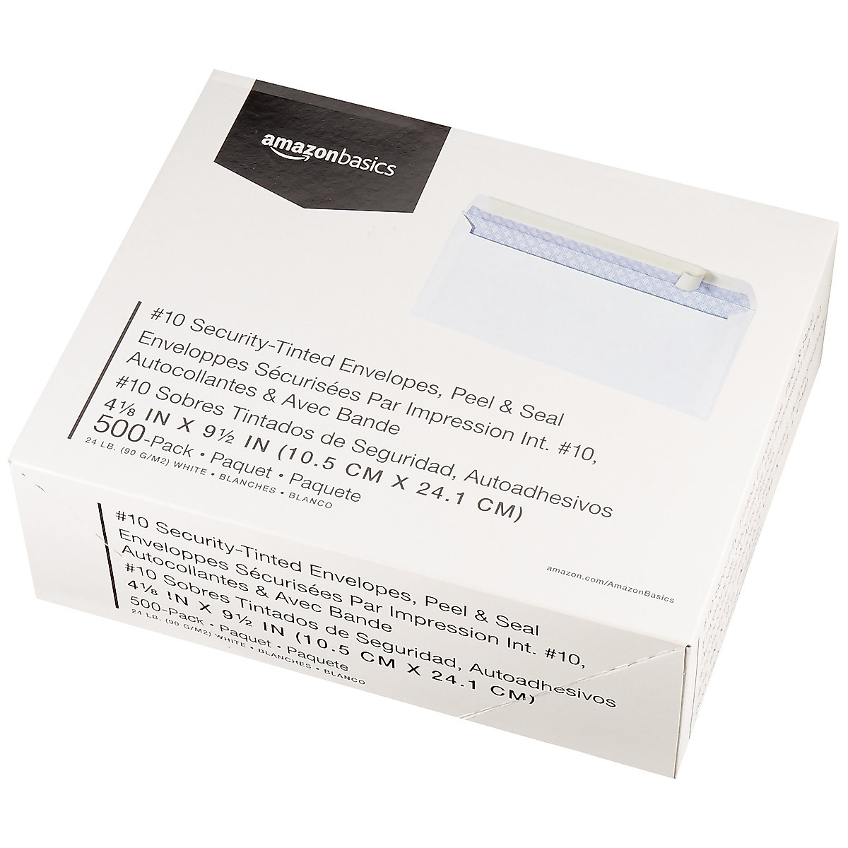Amazon Basics #10 Security-Tinted Self-Seal Business Letter Envelopes, Peel & Seal Closure - 500-Pack, White