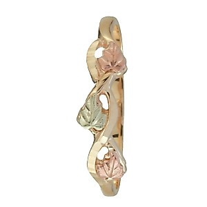 Diamond-Cut Grape Leaf Cut-Out Band, 10k Yellow Gold, 10k Yellow Gold, 12k Green and Rose Gold Black Hills Gold Motif, Size 11
