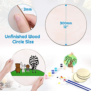 Wood Circles for Crafts, Audab 12 Pack 12 Inch Unfinished Wood Rounds Wooden Cutouts for Crafts, Door Hanger, Door Design, Wood Burning