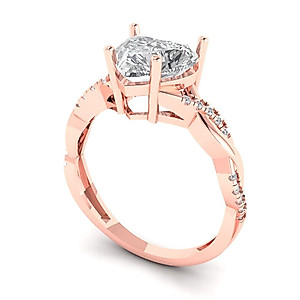 2.1 Ct Brilliant Heart Cut Clear Simulated Diamond 14K Rose Gold Solitaire with Accents Engagement Promise Bridal Ring Size 7