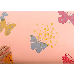 ROSEROSA Peel and Stick PVC Butterfly Self-Adhesive Wallpaper Covering Countertop Backsplash Pink (GP9152-1 : 2.00 Feet X 6.56 Feet)