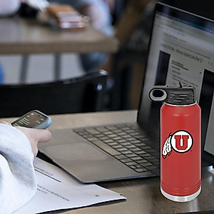Game Day Outfitters Utah 32oz Stainless Steel Double Walled Red Beverage Bottle with Flip Straw Spout - College Gear for Playoff Season – For Office, Home or Auto – Show your Utes Pride