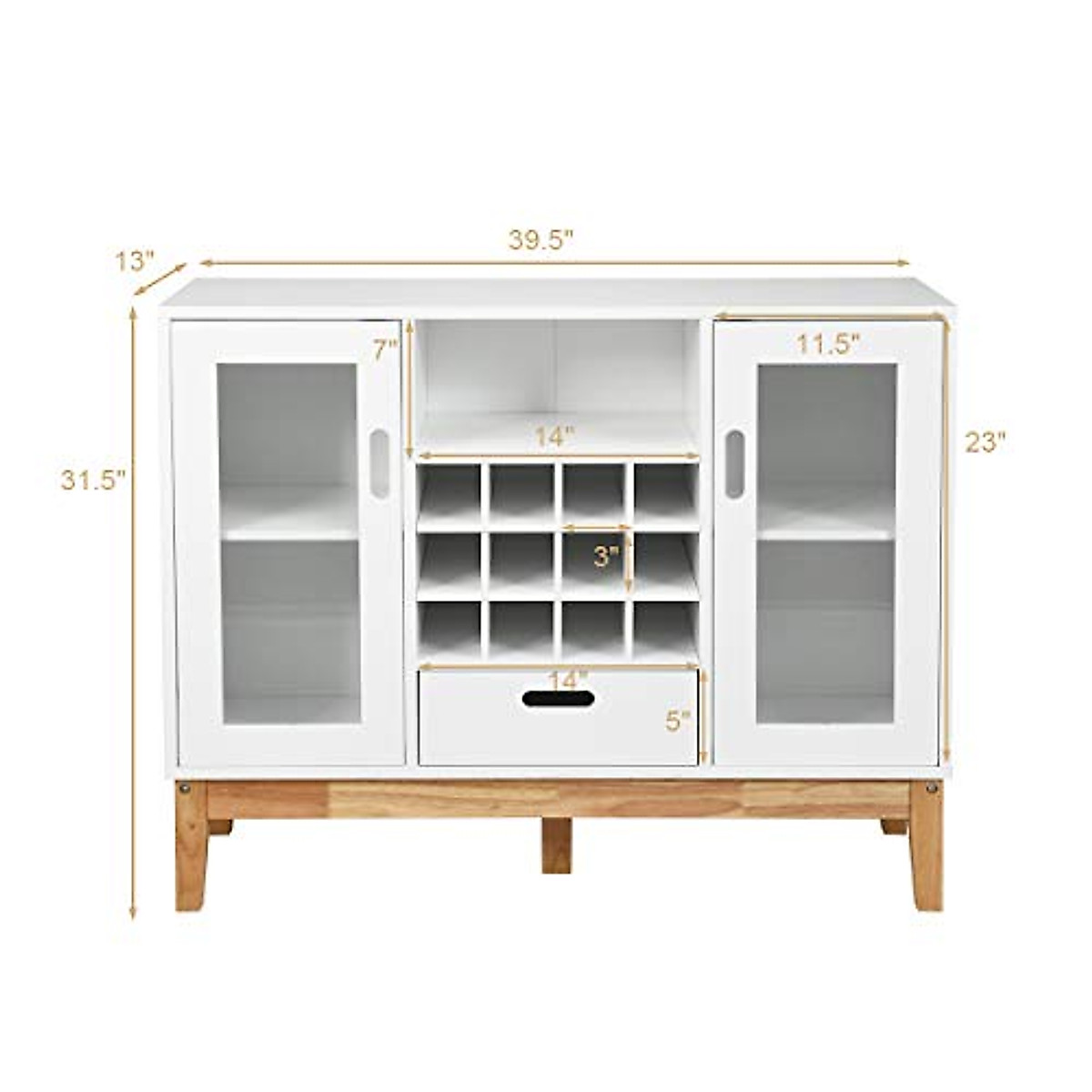 Giantex Buffet Sideboard, Wood Kitchen Server, Storage Cupboard, Wine Rack, 2 Cabinets, Drawer and Open Shelf, Living Room Furniture (White & Natural)