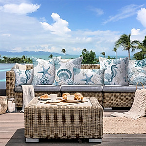 NIGHTWISH Outdoor Pillow Covers 16x16 Set of 4 Waterproof Outdoor Decorative Throw Pillow Covers Blue Ocean Sofa Couch Cushion Cases for Patio Furniture Garden