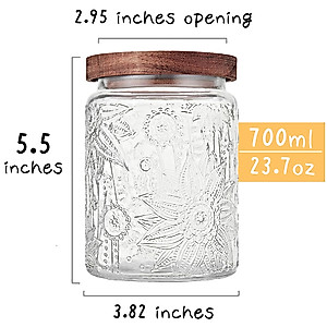 Custde Vintage Glass Jar, 23.7oz Airtight Glass Storage Jar with wooden Lid Glass Food Storage Containers for Kitchen Counter, Decorative Jar for Coffee, Tea, Sugar, Candy Jar, Cute Jar