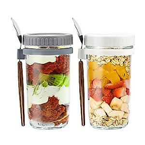 Overnight Oats Containers with Lids and Spoon 2Pack 20OZ Overnight Oat Jars with Measurement Marks Larger Glass Airtight Oatmeal Container Wide Mouth Mason Jars for Meal Prep Chia Yogurt Salad Cereal