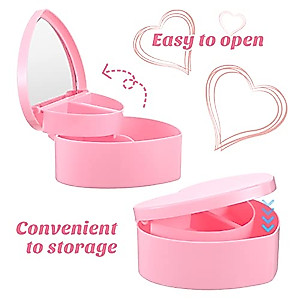 Cabilock Romantic Jewelry Box for Children's day Gift :Plastic Pink Jewelry Storage Organizer with Heart Make Up Mirror Jewelry Display Case for Earrings Rings Bracelets Gift for Girls Women