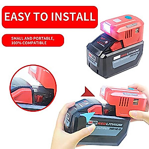 Fiihio 150W Portable Power Inverter Compatible with Milwaukee 18V Lithium Battery,with AC Outlet Dual USB and 200LM LED 18V DC to 120V AC for Tool Room,Garage,Camping etc(Batteries not Included)