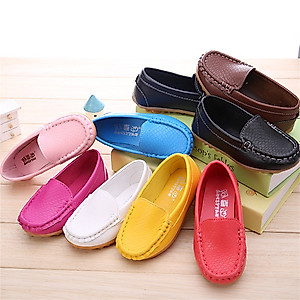 LONSOEN Toddler/Little Kid Boys Girls Soft Synthetic Leather Loafer Slip-On Boat-Dress Shoes/Sneakers,White,SHF103 CN30