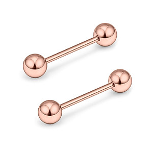 Ftovosyo 2PCS 16G 316L Stainless Steel Internally Threaded Tongue Nipple Shield Barbell Ring Bar Body Piercing Jewelry Retainer 14mm Rose Gold