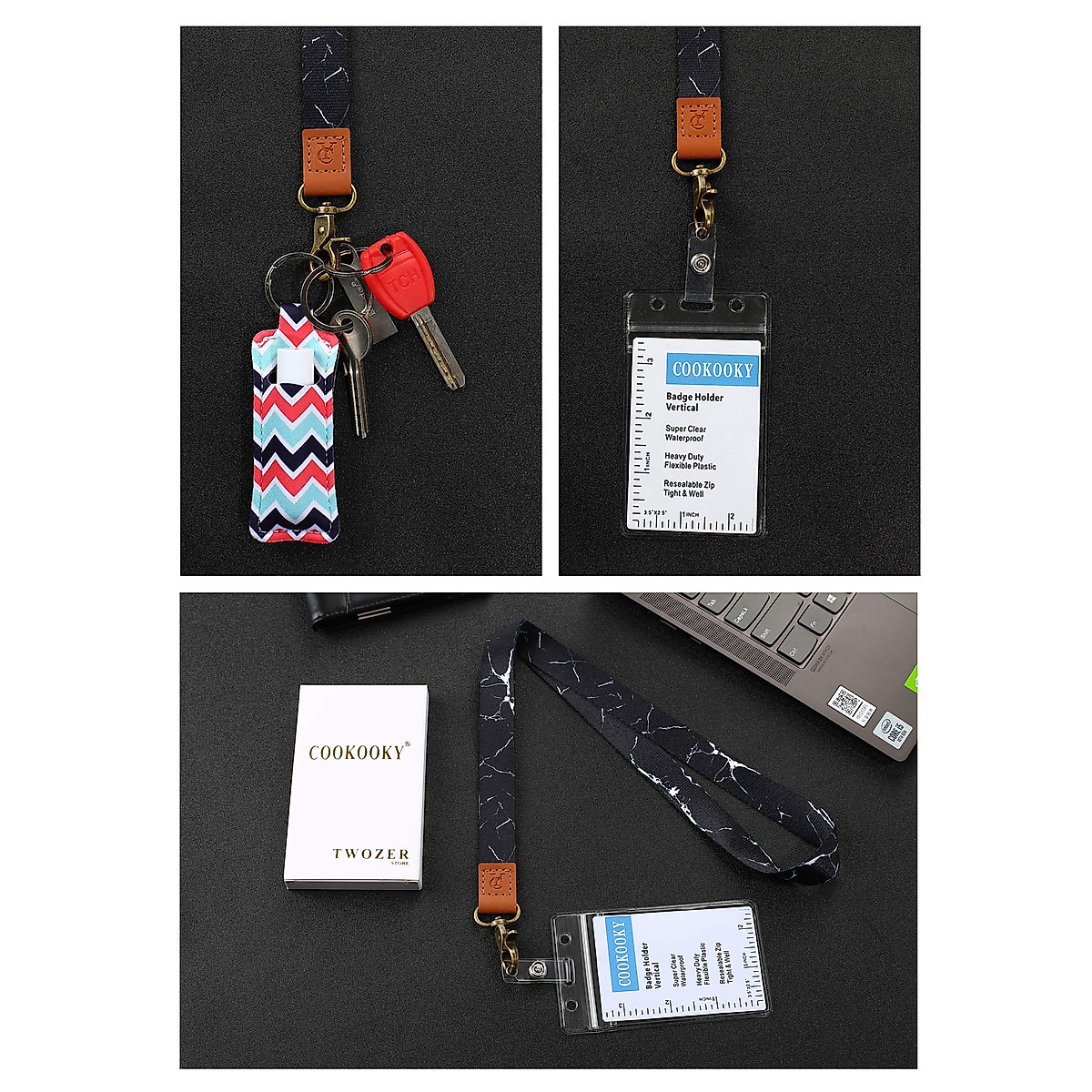 COOKOOKY Lanyard with id Holder Cute lanyards for Women Men Neck Lanyard for Keys id Badge Holder (Black marble)