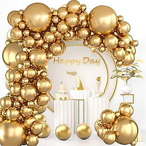 INFLORAL Metallic Gold Balloon Arch Kit Different Sizes 18 10 5 Inch Shiny Chrome Gold Latex Balloons for Graduation Baby Shower Birthday Party Decorations